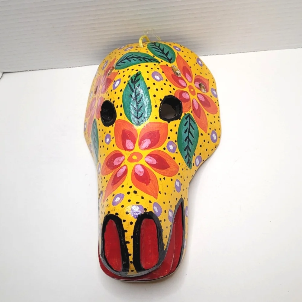 Accents | Vintage Folk Art Colorful Carved Wood Mask Hand Painted ...